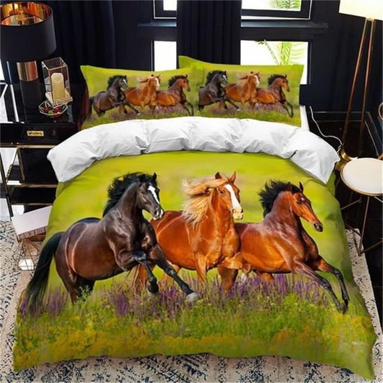 CLn-71 Parure de lit blanche en forme de cheval avec housse de couette ...