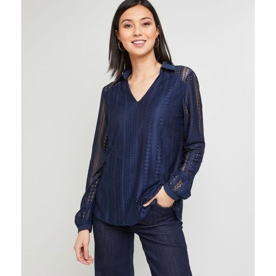 GRAIN DE MALICE - Blouse dentelle marine femme Marine - Cdiscount Prêt-à-Porter