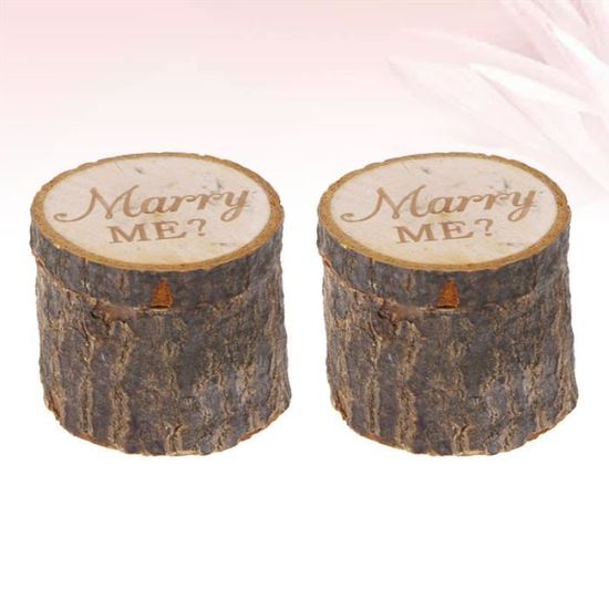 2 pcs Rustique Sculpté Anneau Boîte De Rangement En Bois Bague de ...