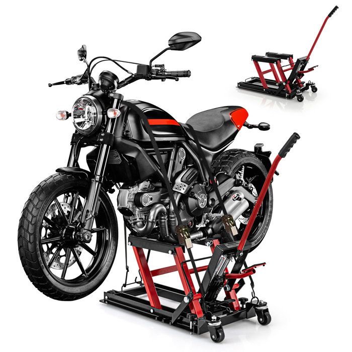 GOPLUS Lève-moto Hydraulique à Ciseaux Charge 680KG avec Manche Long-4 ...