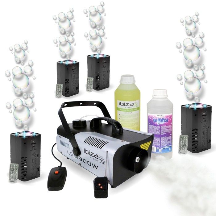 Pack Lumière Machine fumée 900W Ibiza LSM900W - 4 Machines à Bulles LED ...