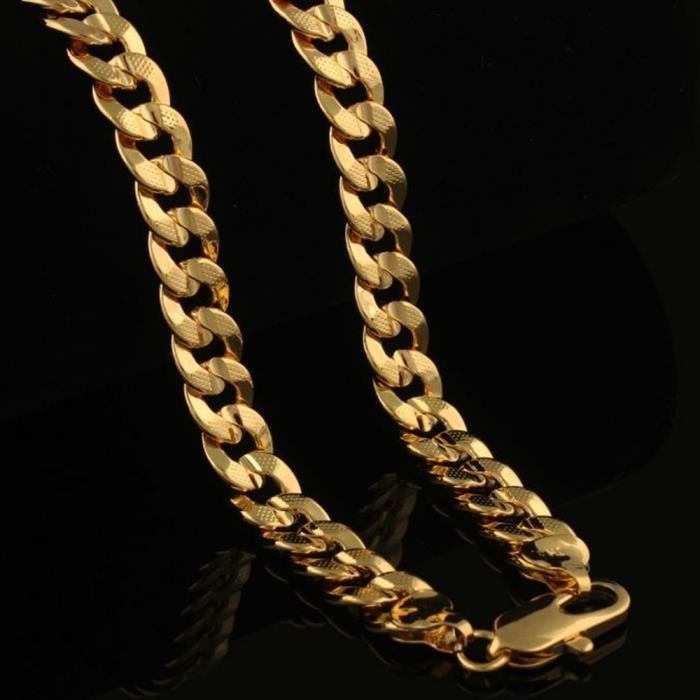 Collier homme Or jaune 18k plaqué solide Chaîne de trottoir Bijoux ...
