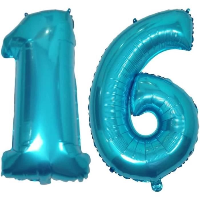 Ballon 16 Ans Bleu Xl - Ballon Anniversaire 16 Ans Decoration, Ballon ...