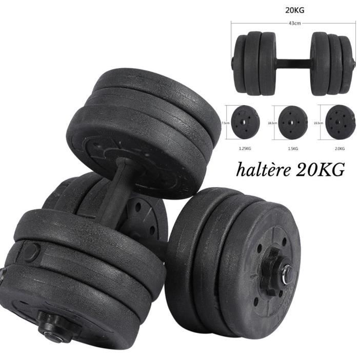 YOS Ensemble 20KG Haltere Musculation de l'entraînement noire -PT10 ...