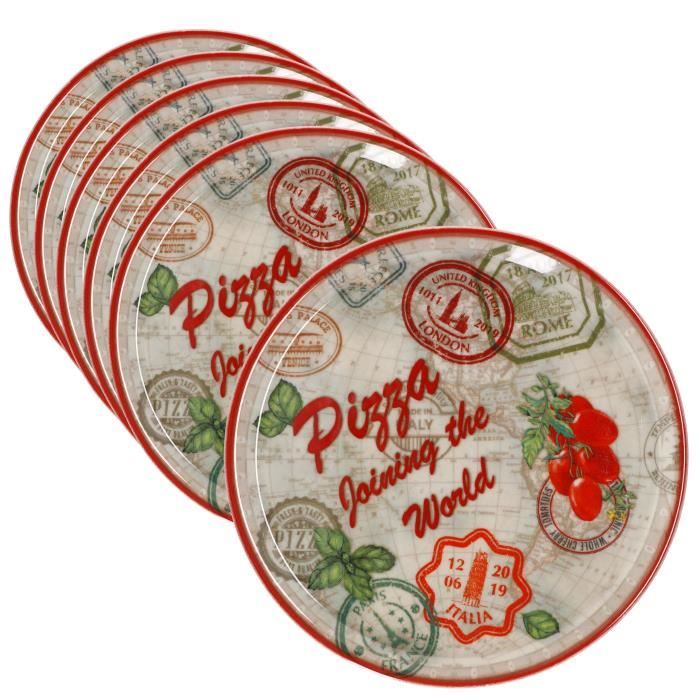 Assiette à pizza - Charme Red - Rome rouge - 33cm - Lot de 6 ...