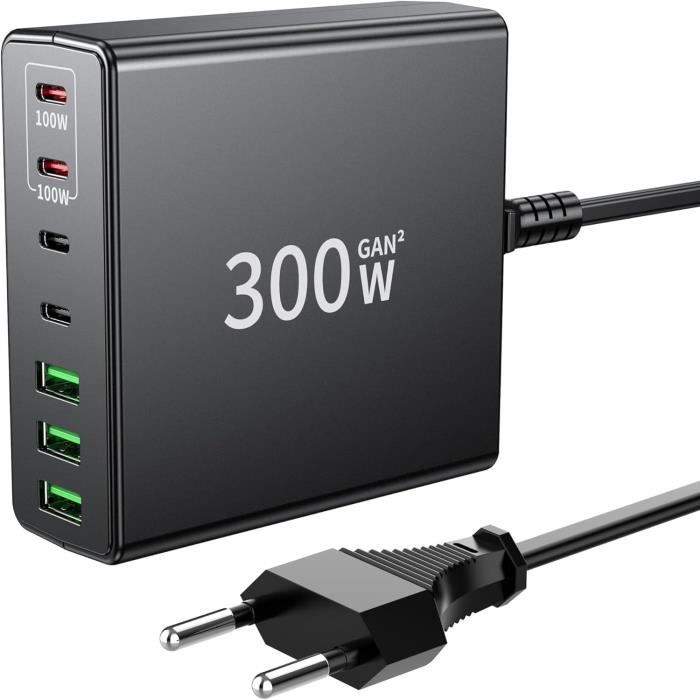 Chargeur Usb C 300 W : Chargeur Rapide Usb Multiple À 7 Ports Avec 4 ...