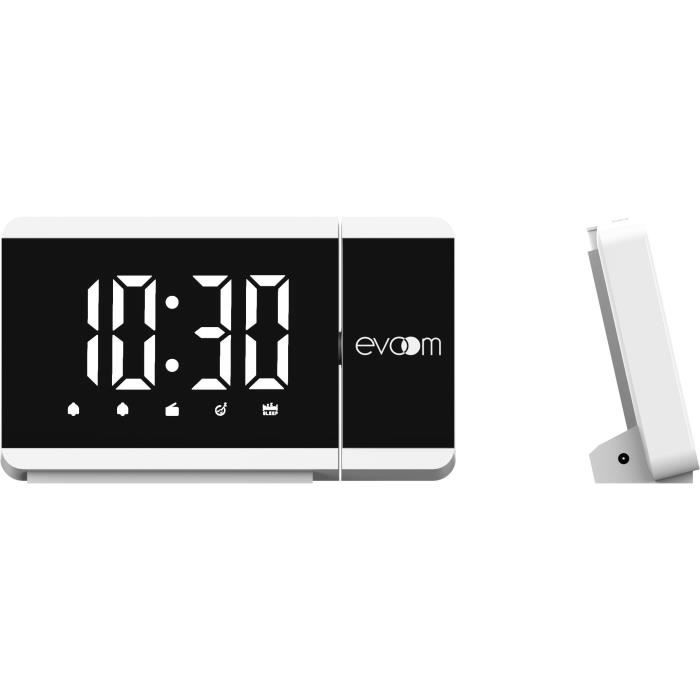Réveil projecteur - EVOOM - EV304588 - Blanc - Radio FM - 2 alarmes ...