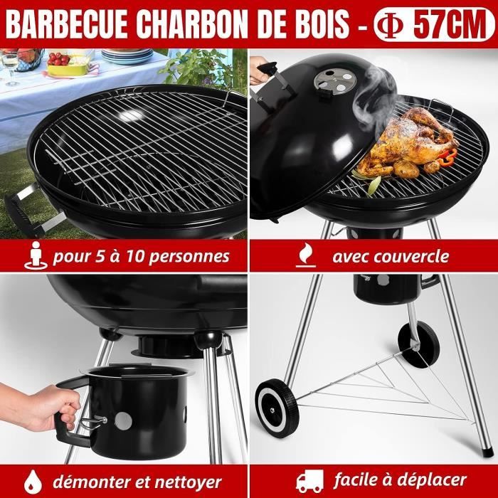 Barbecue à Charbon Rond dia. 57cm BBQ Mobile Barbecue Grill Portable de ...