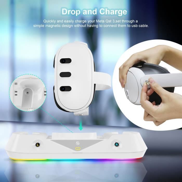 JYS pour Meta Quest 3 VR contrôleur de casque station de Charge Base de Charge magnétique ...