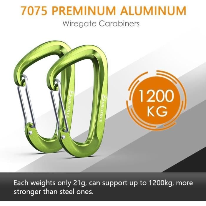 Mousqueton Aluminium 12Kn (1200 Kg) Charge Lourde Mousqueton Tactique ...