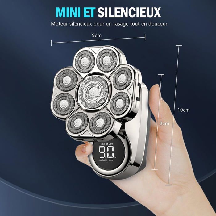 Rasoir Tete Chauve Homme, 9D Rasoir Électrique Homme, 6 in 1 Tondeuse ...