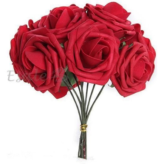 Bouquet 10pcs Fleur Artificiel Roses en Mousse Rouge Déco Maîson ...