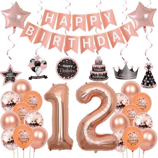 Décoration 12 Ans Anniversaire Or Rose, Ballon 12 Ans Anniversaire ...