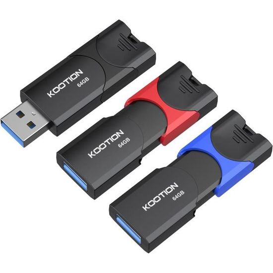 Cle Usb 3.0 64 Go Lot De 3, Clé Usb 64Go 3.0 Pousser Tirer Clef Usb 3.0 Flash Drive Stockage ...