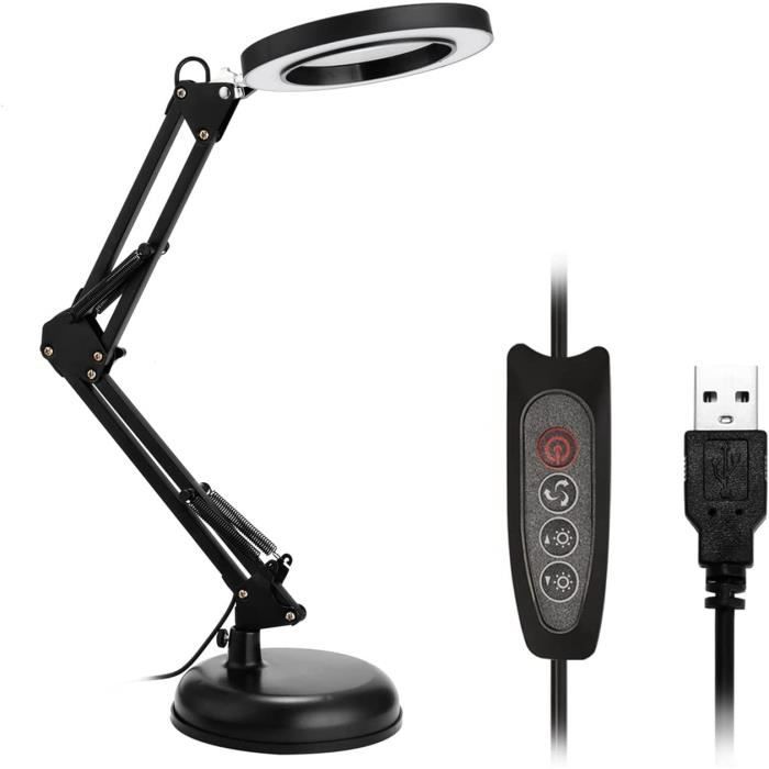 Lampe loupe Professionnelle Pliable 5X loupe Lampe de Bureau loupe lumière LED Lampe de Lecture ...