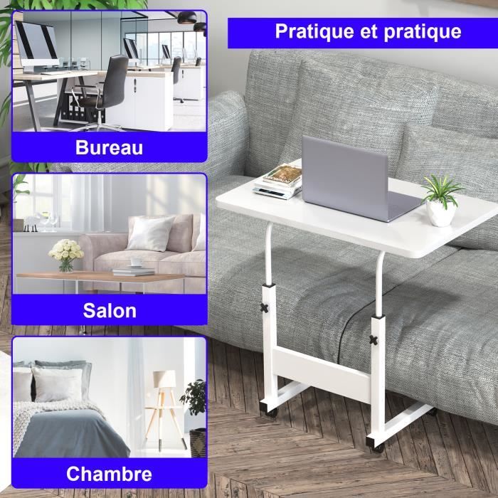 Table de lit roulante,Table reglable en hauteur,Blanc,60x40 cm/69-90cm ...