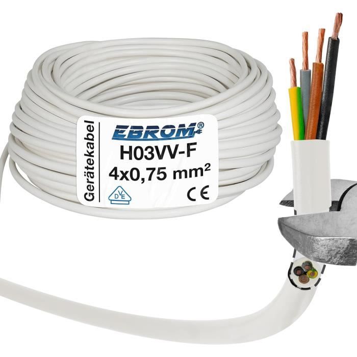 Câble En Plastique Rond H03Vv-F Avec Câble Led 4 X 0,75 Mm² (Mm2) 4G0,75 Couleur : Blanc 10 M-15 ...
