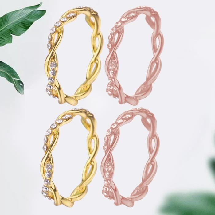 4 PCS Mode Anneau En Métal Strass Twist Couple Élégant Unisexe Doigt ...
