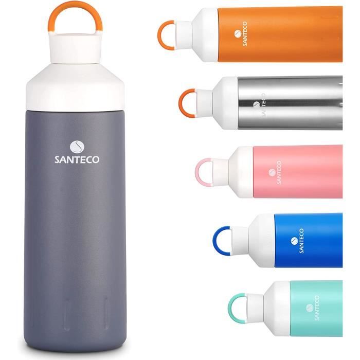 SANTECO Gourde Isotherme 590ml Gris - Bouteille d'eau Isotherme - Gourde Inox sans BPA, Gourde ...