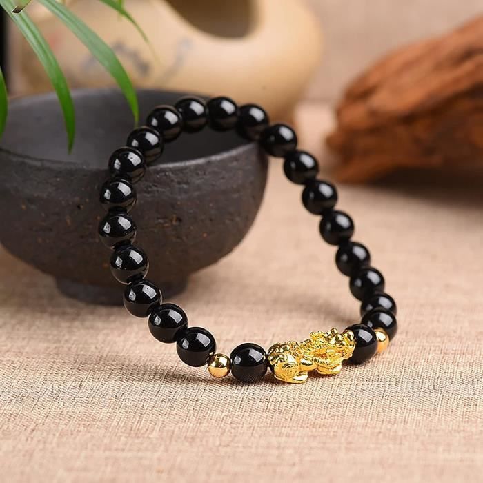 Feng Shui Golden Pixiu-Piyao Obsidian Wealth Bracelet Authentique Gem ...