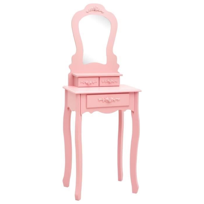 UNE Ensemble de coiffeuse avec tabouret Rose 50x59x136 cm Paulownia ...