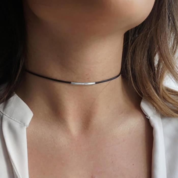 Collier Ras Du Cou En Cuir Vintage Bohème Avec Barre Argentée - Bijoux ...