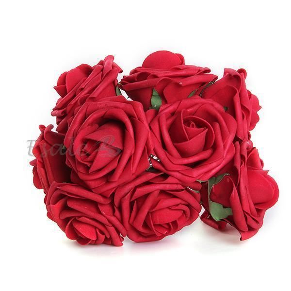 Bouquet 10pcs Fleur Artificiel Roses en Mousse Rouge Déco Maîson ...