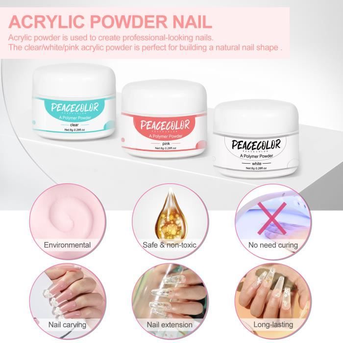 Kit Ongle Acrylique PEACECOLOR - Poudre Acrylique Pour Ongles - Lampe ... Kit Ongle Acrylique PEACECOLOR - Poudre Acrylique Pour Ongles - Lampe ...