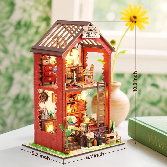 Book nook maison poupée DIY booknook, puzzle bois 3D, kit miniature LED ...