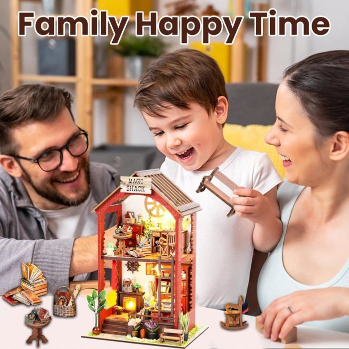 Book nook maison poupée DIY booknook, puzzle bois 3D, kit miniature LED ...
