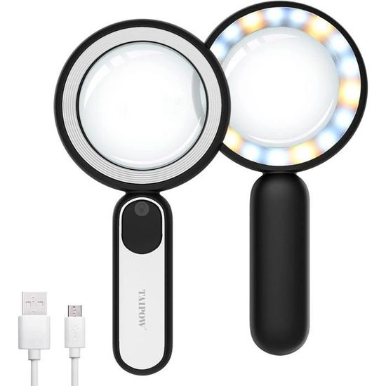 20X Loupe de Lecture, Loupe Eclairante avec 21 LED en 3 Modes, Loupe Grossissante à Main pour ...
