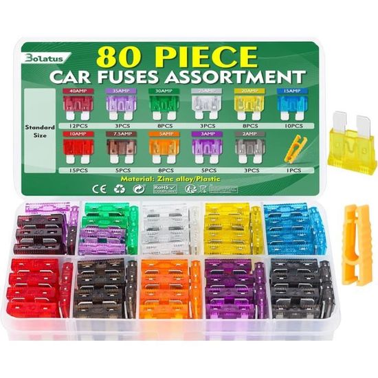 80Pcs Standard Fusible Voiture, 2A 3A 5A 7.5A 10A 15A 20A 25A 30A 35A ...