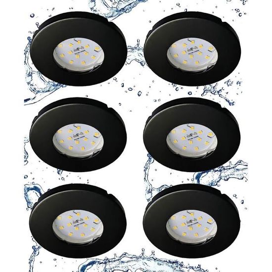 Lot De 6 Spots Led Encastrables 6729Ip-065Bak Ip44 Avec 6 Ampoules Led Gu10 3 W 3000 K Blanc ...