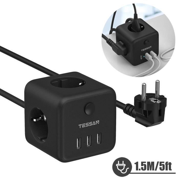TESSAN Multiprise USB Cube avec 3 Prises und 3 Ports USBInterrupteur15 ...