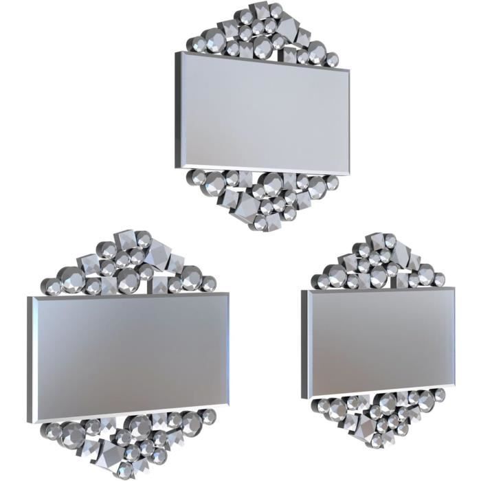 Lot De 3 Miroir Mural Diamond Hex 30X26 Cm - Décoration Murale ...