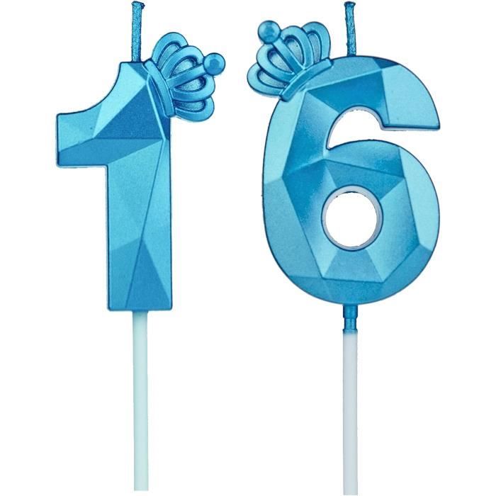 Bougies D'Anniversaire Chiffre 16 Avec Couronne, Bougies D'Anniversaire ...