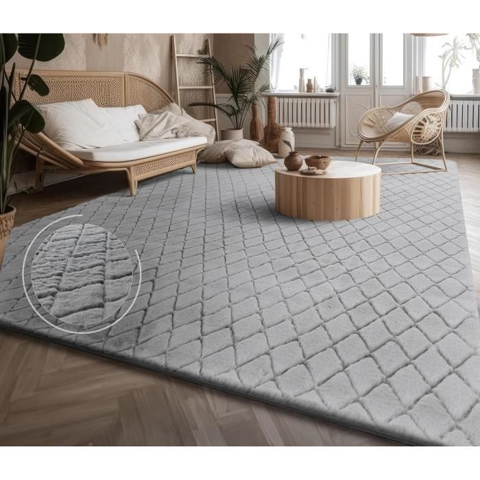 Tapis Salon Chambre Adulte Poil Long Shaggy Motif Scandinave Motif Geometrique Motif Losange ...