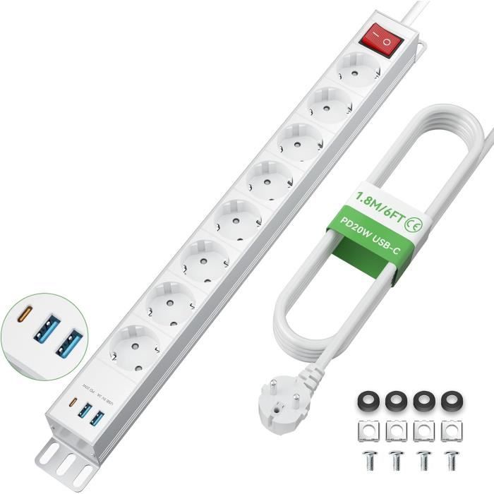 Multiprise Electrique Parafoudre 8 Prises et USB C PD20W, Aluminium ...