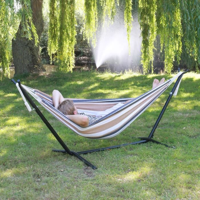 Hamac sur Pied 150cm Gris et Beige -Hamac avec support en Métal 150 Kg ...