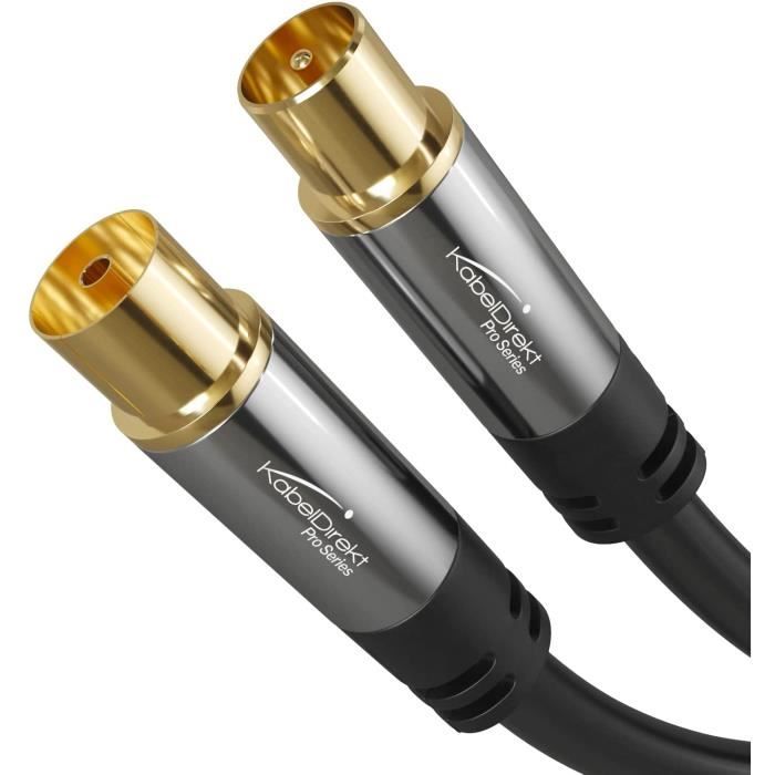 2m Câble d'antenne coaxial (mâle > femelle, 75 Ohm, pour TV, HDTV ...