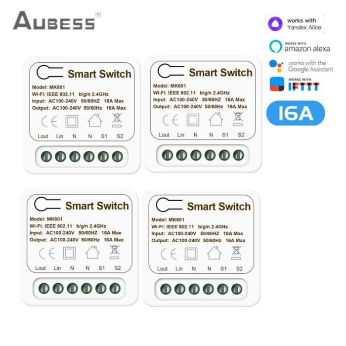16a 4pc - 16A Mini Wifi Smart Switch Smart Home DIY Light Switches Module 2 way Control, Work ...