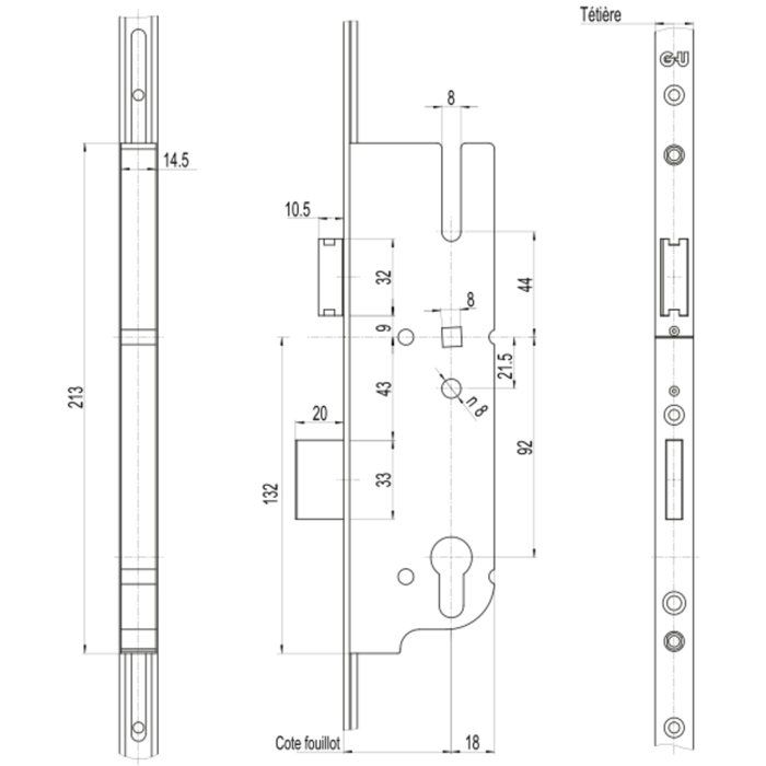 Crémone EUROPA 28/92mm R4 têtière 16mm carré 8mm longueur 2285mm côte D 1050mm - FERCO - 6-32581 ...