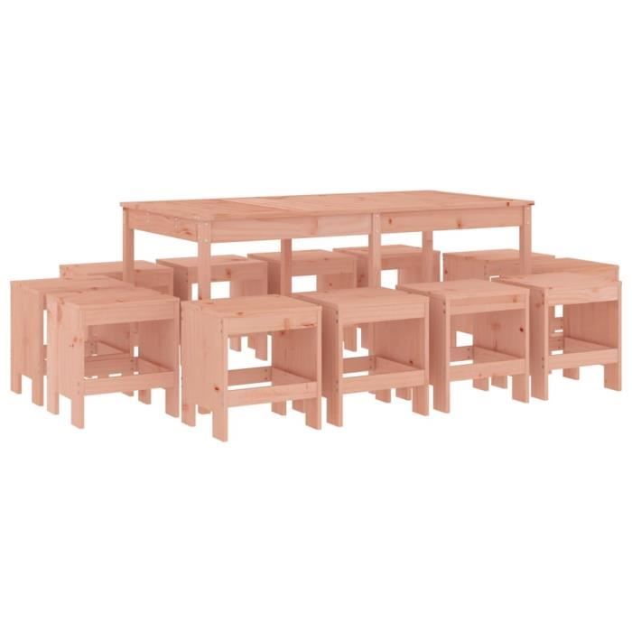 SALON BAS DE JARDIN - BAO Ensemble à dîner de jardin 13 pcs bois massif ...