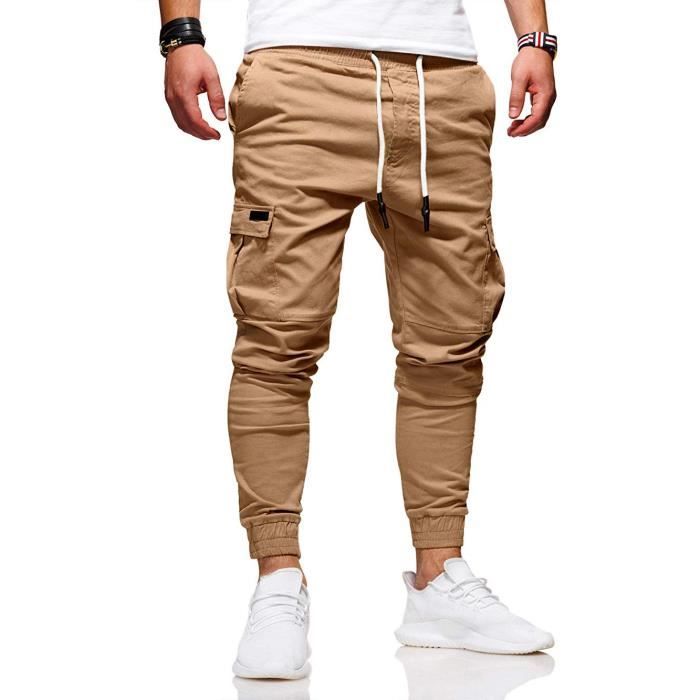 Pantalon cargo homme - Streetwear décontracté noir Slim jogging poches - FR16IE Khaki ...