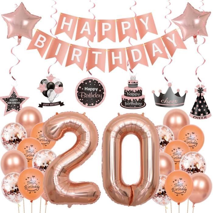 Décoration 20 Ans Anniversaire Or Rose, Ballon 20 Ans Anniversaire ...