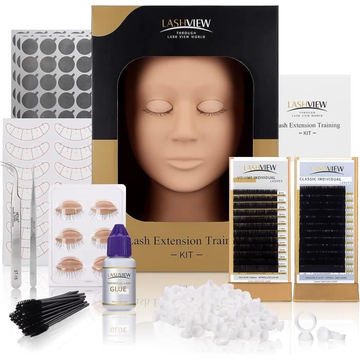 LASHVIEW Kit d'extension de cils, kit professionnel de tête de ...