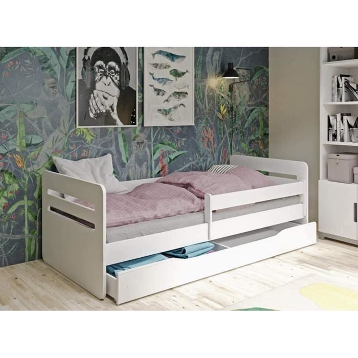 Lit Simple pour Enfant avec Matelas et tiroir sous lit Inclus - Tommy ...