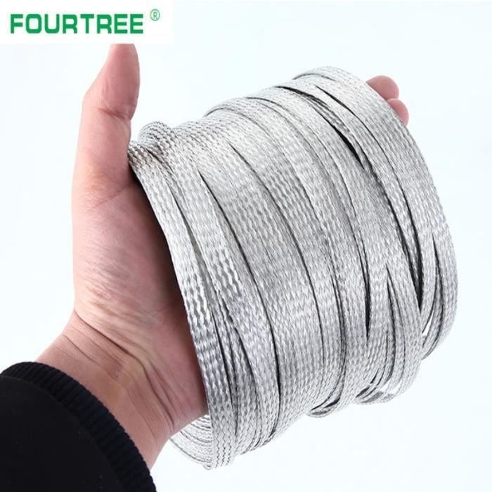 Tined Copper-1 Meter-8mm Width 4mm2 -Fil de plomb tressé en cuivre pur ...