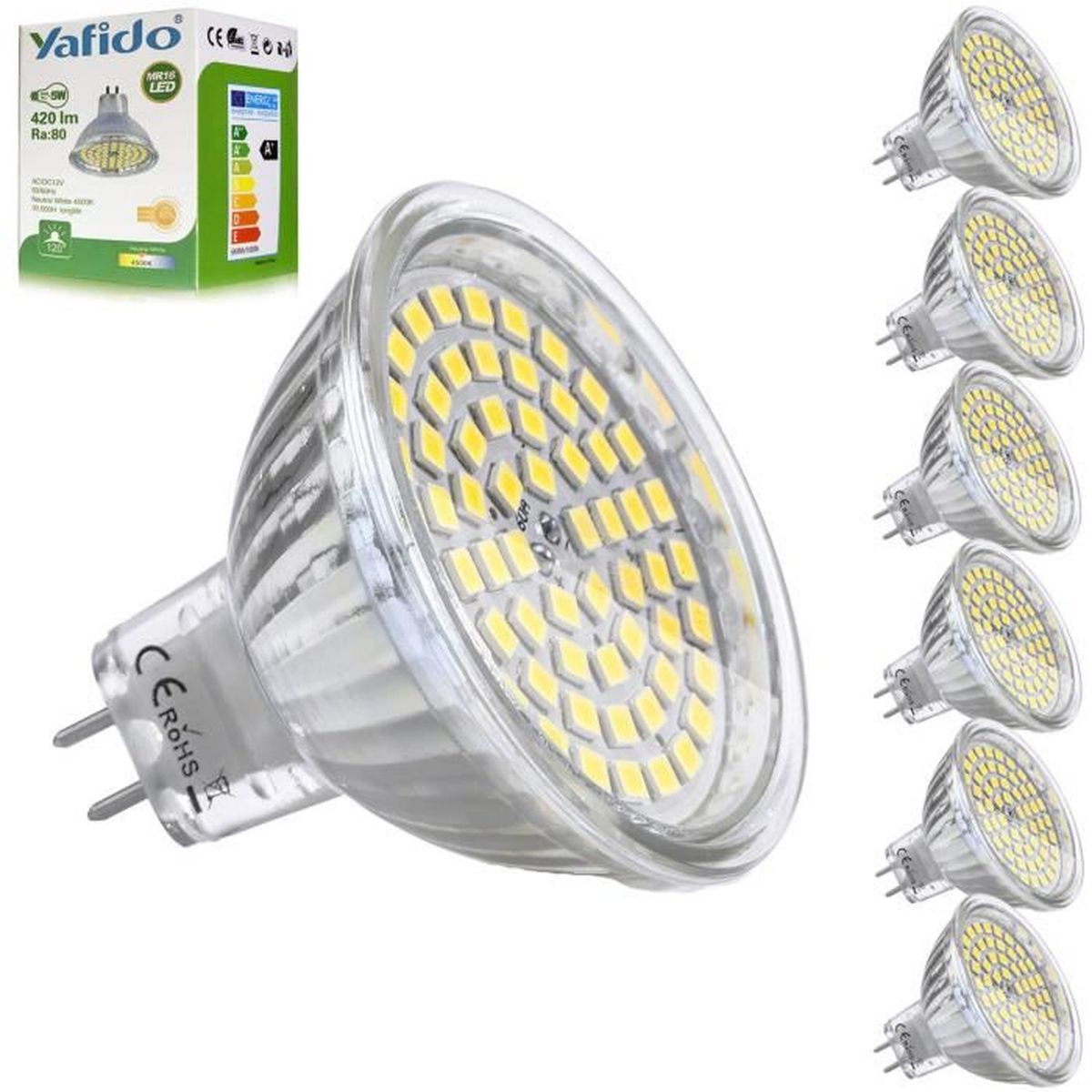 Gu5 3 Led 12v Mr16 Blanc Du Jour 5w Ampoule Equivalent à 35w Halogène