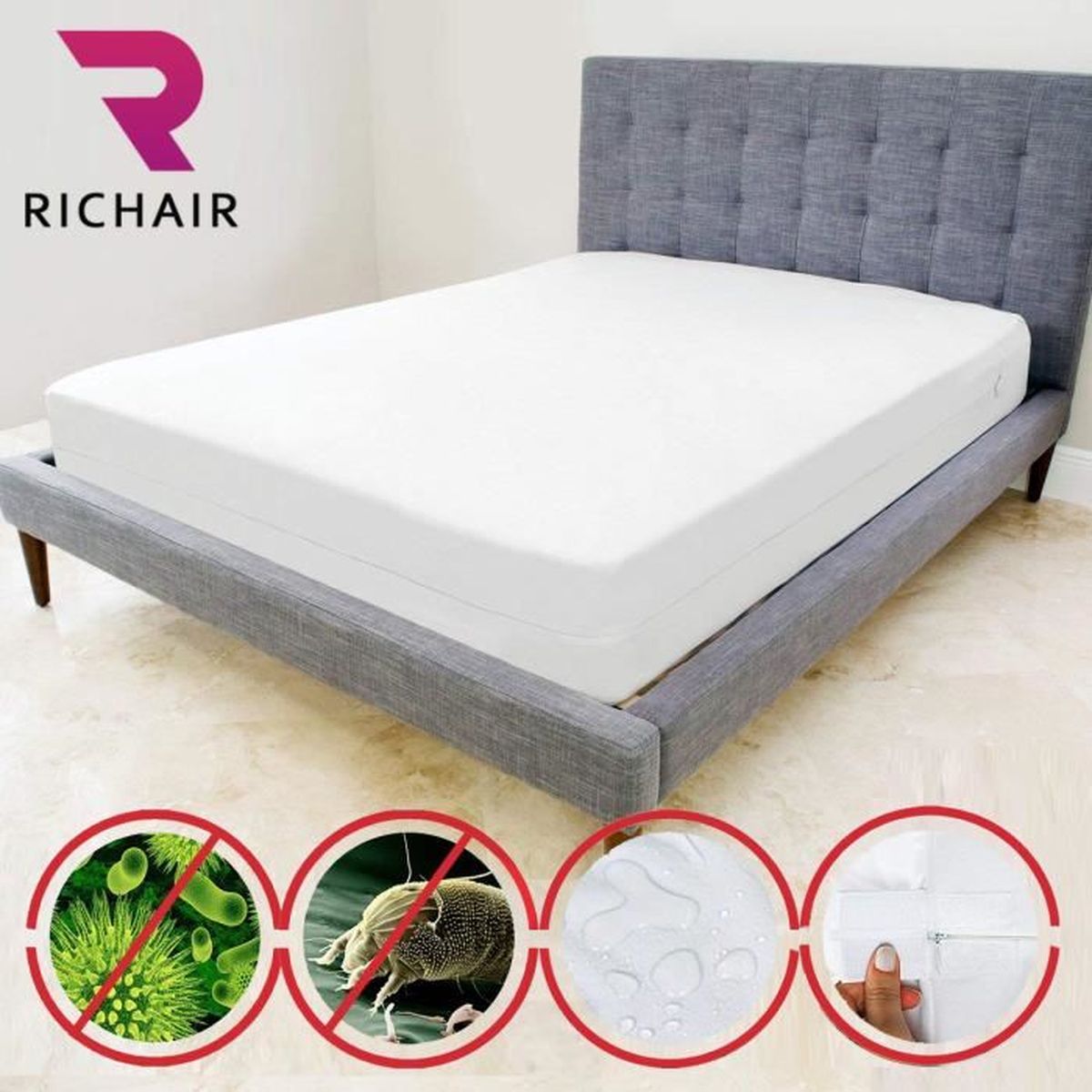 ALESE 80x200cm Housse Protège Matelas zippé étanche - avec Fermeture ...